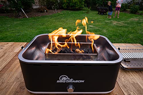 BBQ Dragon Zephyr Portable Grill - BBQ Grill with Built-in Adjustable Speed Fan - Table Top Mini Grill with Stainless Steel Inner Liner - Portable Charcoal Grill for Camping, Beach or Outdoor Picnic