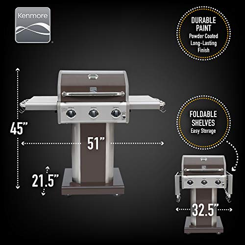 Kenmore PG-4030400LD-MOCHA-AM 3 Burner Outdoor Patio Gas BBQ Propane Grill, Mocha