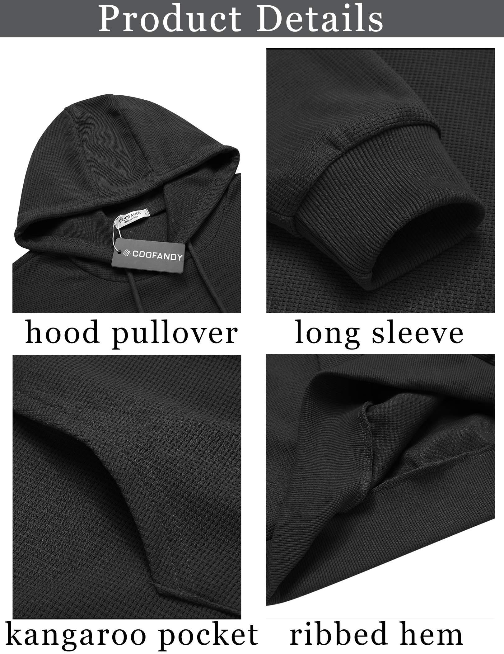 COOFANDY Mens Hooded Sweatshirt Long Sleeve Solid Knitted Hoodie Pullover Sweater Black