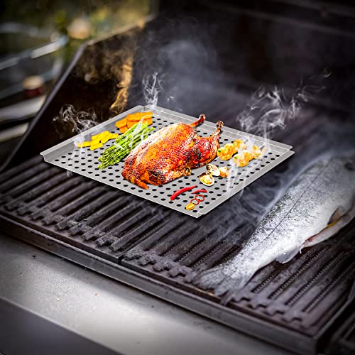 soldbbq Grill Baskets, Stainless Steel Grill Vegetable Basket, Grill Topper Tray Replaces Part for Traeger, Pit boss, Cooking Tray for Vegetable, Fruit and Other Small Food, 16" x 11.5"
