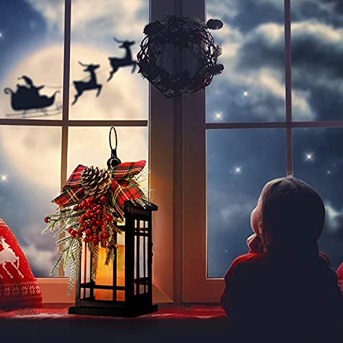 Christmas Candle Lantern,Decorative Lantern with Led Candle Battery Operated Hanging Lanterns Flameless Candle Lantern for Home Christmas Indoor Outdoor Decorations-Red