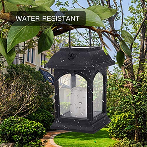 Clihere Solar Lantern Lights,Waterproof Hanging Solar LanternsĀ Flickering Retro Candle Effect Hanging Lights Solar Outdoor Decoration Lighting Solar Powered Auto On/Off for Garden,Yard, Patio (2 Pack)