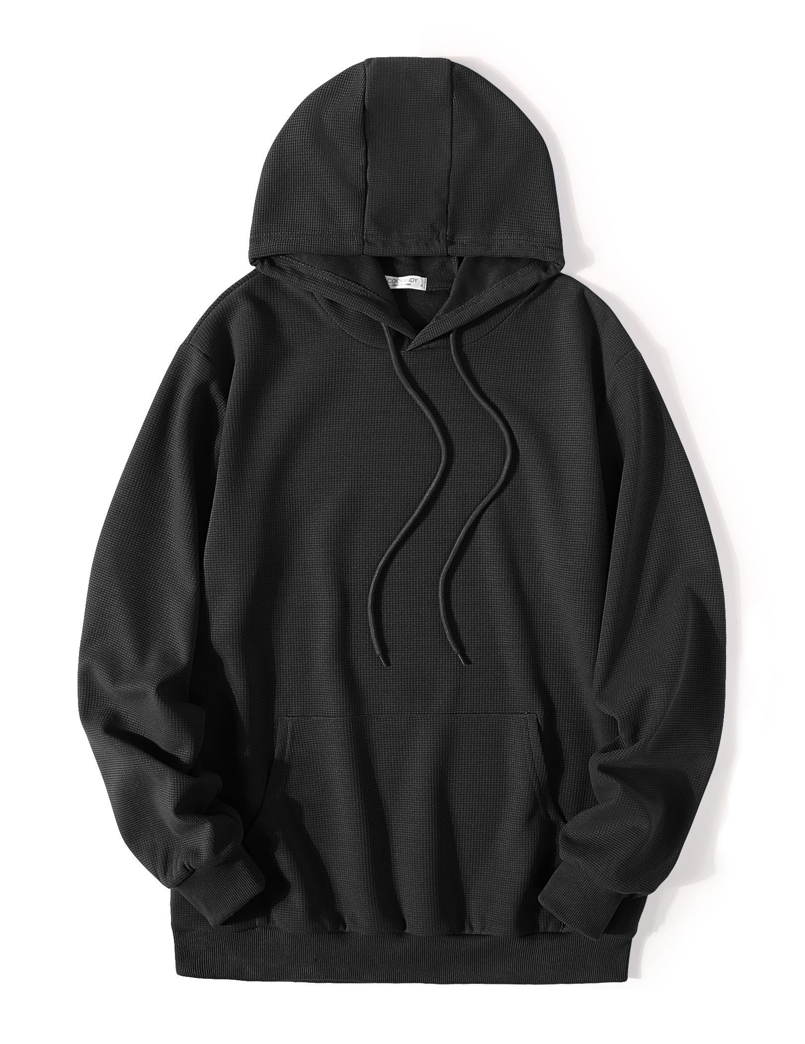 COOFANDY Mens Hooded Sweatshirt Long Sleeve Solid Knitted Hoodie Pullover Sweater Black