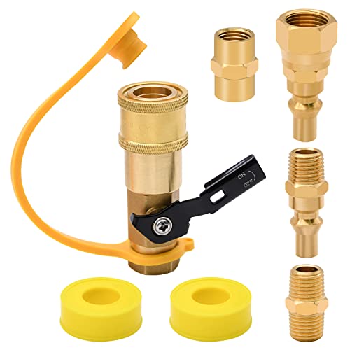 Propane Quick Connect Fittings, 7pcs/14pcs 1/4" RV Propane Quick Connect Fittings Adapter with 3/8" Flare x 1/4" NPT Male Pipe Half-Union Fitting 1/4" Male NPT 1/4" Female NPT