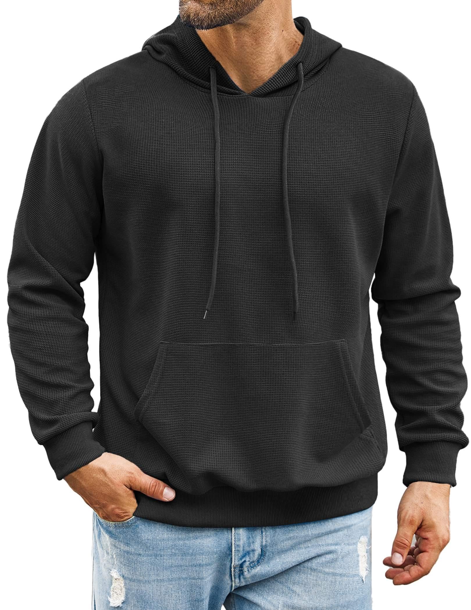 COOFANDY Mens Hooded Sweatshirt Long Sleeve Solid Knitted Hoodie Pullover Sweater Black