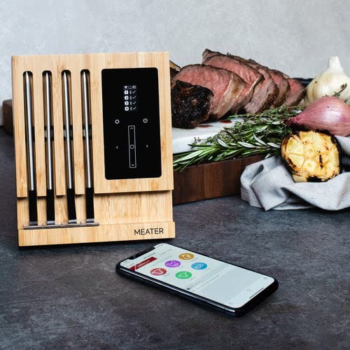 MEATER Block 4-Probe Upgraded Smart Premium Meat Thermometer with 165ft Long Range Bluetooth and WiFi for The Oven Grill Kitchen BBQ Smoker Rotisserie Bundled with HogoR BBQ Grill Black Glove
