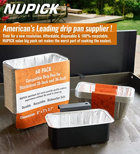 NUPICK 60 Pack Grease Cup Liners for Blackstone 17"/28"/36" Griddle, Drip Pan Liners for Blackstone 5017, Disposable Aluminum Foil Drip Pan Liner