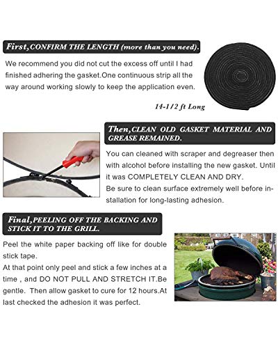 High Temp Grill Gasket Big Green Egg Accessories Replacement Heat Felt BBQ Smoker Black Gasket Adhesive Pre-Shrunk Self Stick Felt 14ft L/XLarge Big Green Egg
