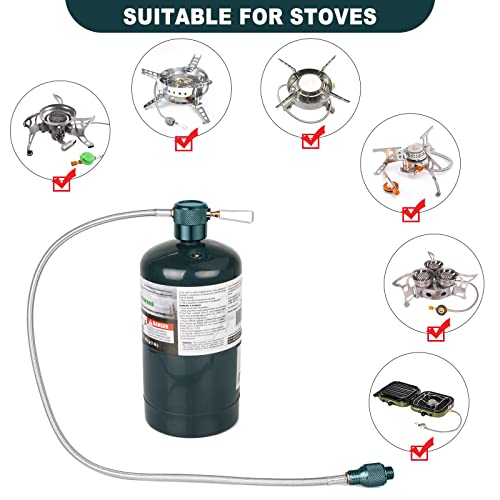 Jeebel Camp 24inch Propane to Butane Adapter Extension Hose 1L Propane Small Tank Input EN417 Lindal Valve Output with Adjustable On/Off Switch