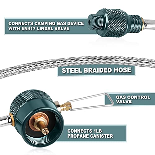 Jeebel Camp 24inch Propane to Butane Adapter Extension Hose 1L Propane Small Tank Input EN417 Lindal Valve Output with Adjustable On/Off Switch