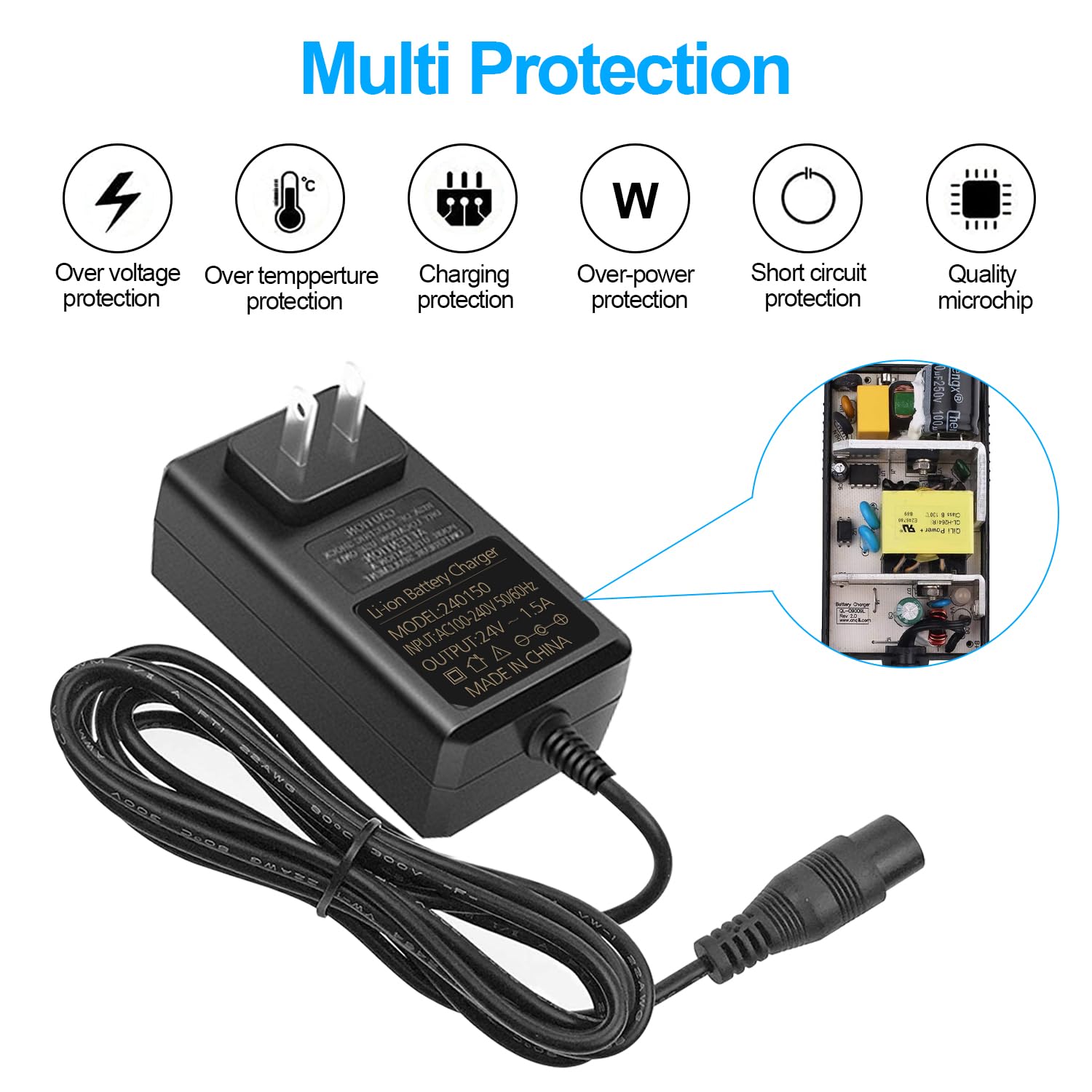 24V 1.5A Electric Scooter Charger for Razor Dirt Bike E200 E300 PR200 E100 MX350 Dirt Quad Pocket Mod Sports Mod Scooter Female 3-pin Inline Battery Adapter Power Charger Cord