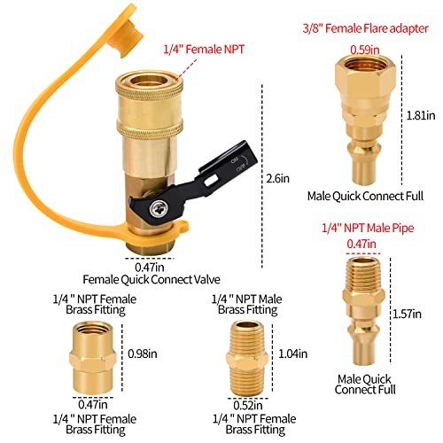 Propane Quick Connect Fittings, 7pcs/14pcs 1/4" RV Propane Quick Connect Fittings Adapter with 3/8" Flare x 1/4" NPT Male Pipe Half-Union Fitting 1/4" Male NPT 1/4" Female NPT