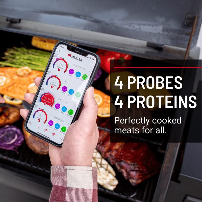 MEATER Block 4-Probe Upgraded Smart Premium Meat Thermometer with 165ft Long Range Bluetooth and WiFi for The Oven Grill Kitchen BBQ Smoker Rotisserie Bundled with HogoR BBQ Grill Black Glove