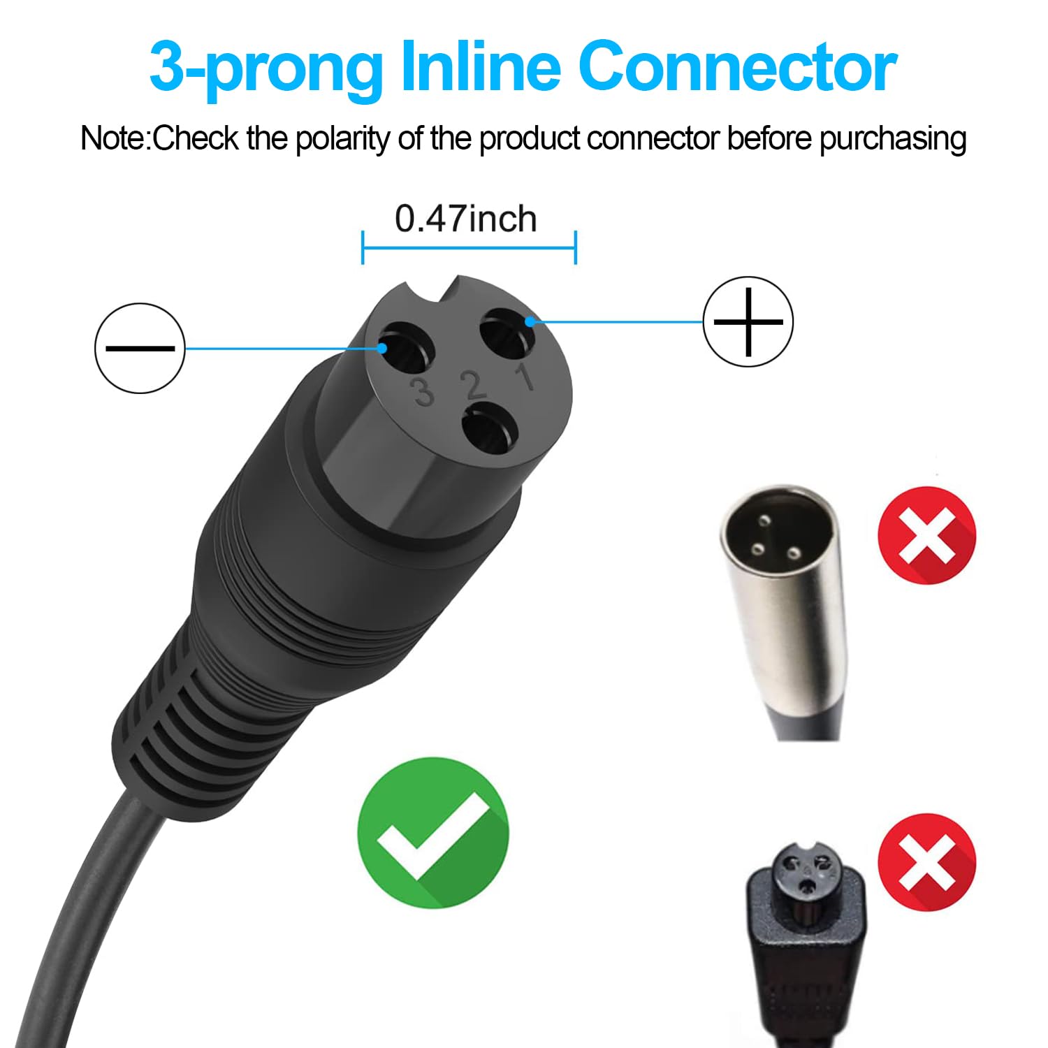 24V 1.5A Electric Scooter Charger for Razor Dirt Bike E200 E300 PR200 E100 MX350 Dirt Quad Pocket Mod Sports Mod Scooter Female 3-pin Inline Battery Adapter Power Charger Cord