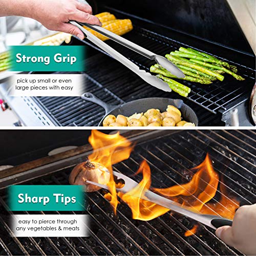 HaSteeL Grilling Utensil Set 18in, Stainless Steel BBQ Accessories Tools with Bag for Outdoor Cooking Camping, Heavy Duty Grill Spatula, Tong, Meat Fork, Basting Brush, Cleaning Brush, Man’s Gift