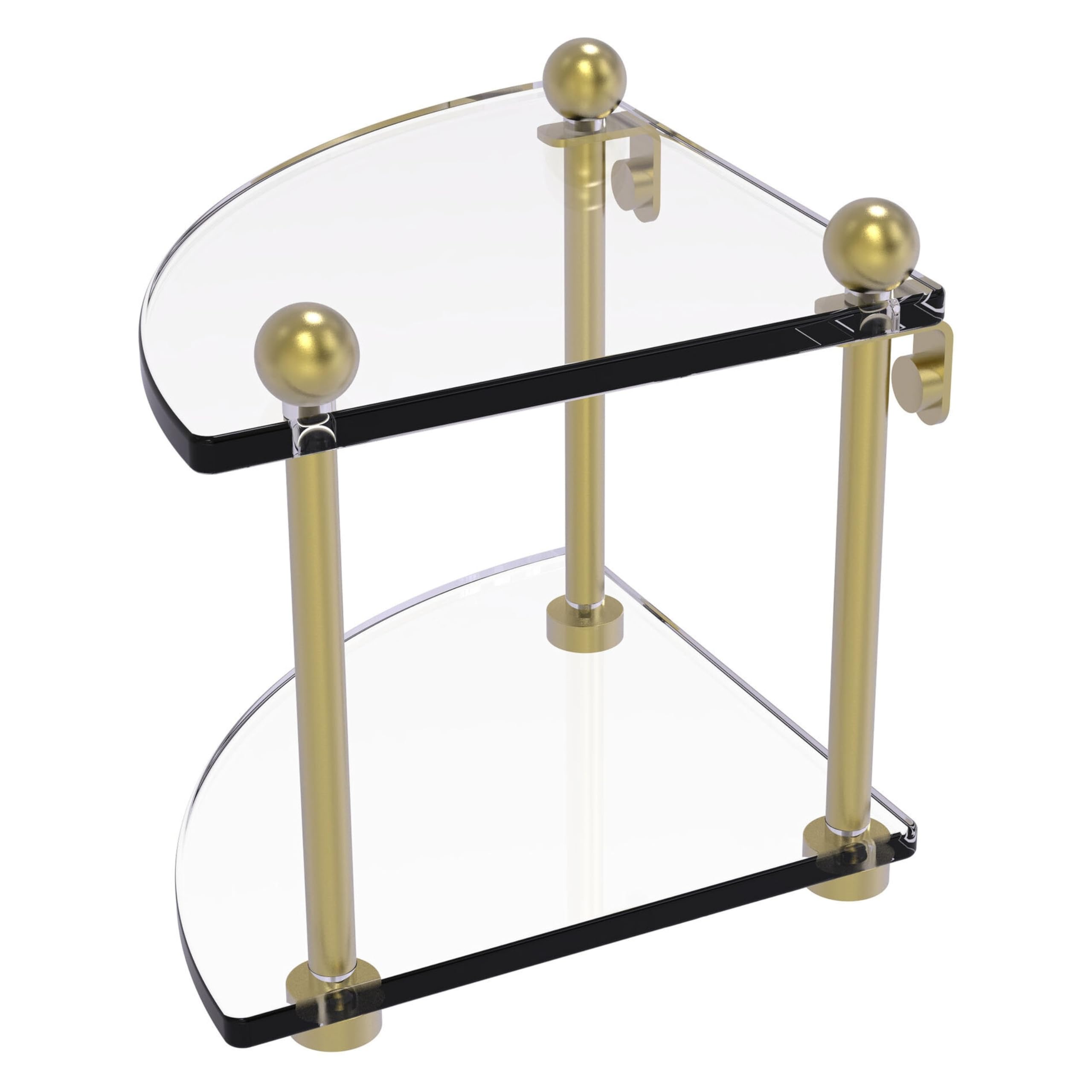 Allied Brass PR-3 Two Tier Corner Glass Shelf, Satin Brass