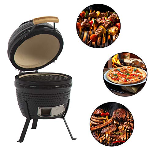 Aoxun 13" Kamado Grill, Roaster and Smoker. BBQ Grill,Multifunctional Ceramic Barbecue Grill, Egg Outdoor Kitchen Style