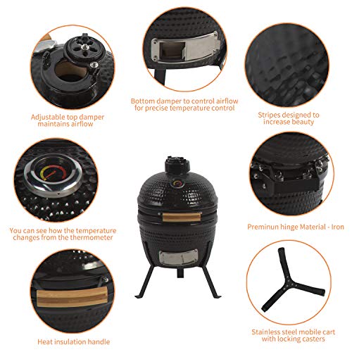 Aoxun 13" Kamado Grill, Roaster and Smoker. BBQ Grill,Multifunctional Ceramic Barbecue Grill, Egg Outdoor Kitchen Style