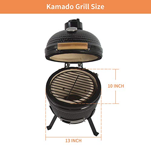 Aoxun 13" Kamado Grill, Roaster and Smoker. BBQ Grill,Multifunctional Ceramic Barbecue Grill, Egg Outdoor Kitchen Style