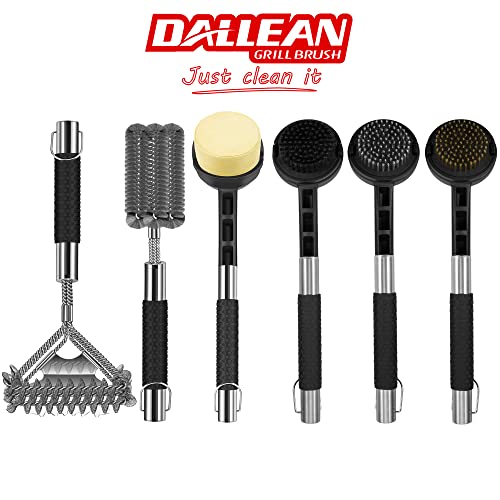Grill Brush Cleaning kit for Outdoor Grill Cleaning 6 Pieces Replaceable Cleaning Heads, Cloth Steam Head Brass Bristle Scraper Bristle Free and Nylon Bristle 18 inches Grill Brush Grate Cleaner