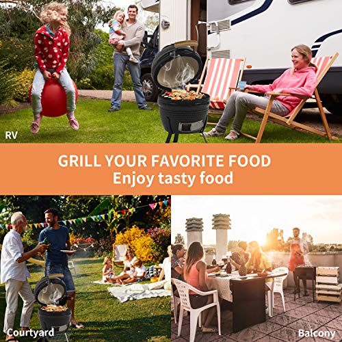 Aoxun 13" Kamado Grill, Roaster and Smoker. BBQ Grill,Multifunctional Ceramic Barbecue Grill, Egg Outdoor Kitchen Style