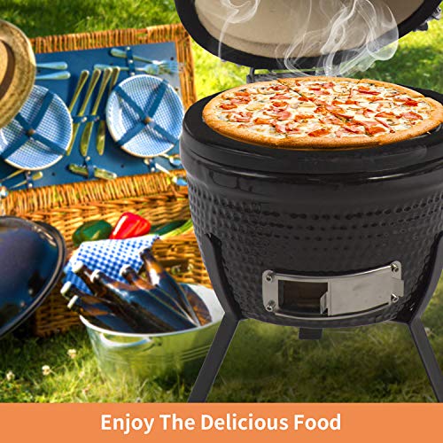 Aoxun 13" Kamado Grill, Roaster and Smoker. BBQ Grill,Multifunctional Ceramic Barbecue Grill, Egg Outdoor Kitchen Style
