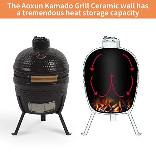 Aoxun 13" Kamado Grill, Roaster and Smoker. BBQ Grill,Multifunctional Ceramic Barbecue Grill, Egg Outdoor Kitchen Style