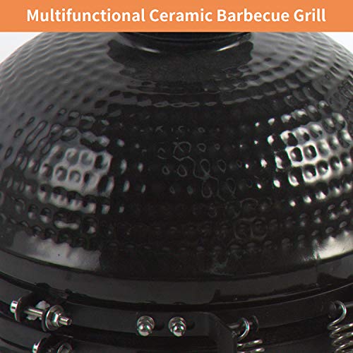Aoxun 13" Kamado Grill, Roaster and Smoker. BBQ Grill,Multifunctional Ceramic Barbecue Grill, Egg Outdoor Kitchen Style