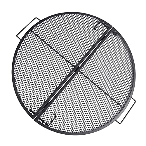 Lineslife X-Marks Fire Pit Cooking Grill Grates Portable, Heavy Duty Folding Round Campfire Grill Grate with Handles for Outdoor BBQ Cooking, Black 30 Inch