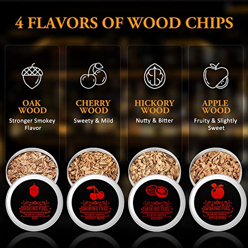 Cocktail Smoker Kit, Whiskey Smoker Kit with Torch, Old Fashioned Cocktail Kit, Bourbon Smoker Kit with 4 Flavors of Chimney Wood Chips, Bartender Gift for Friends, Husband, Dad(No Butane)
