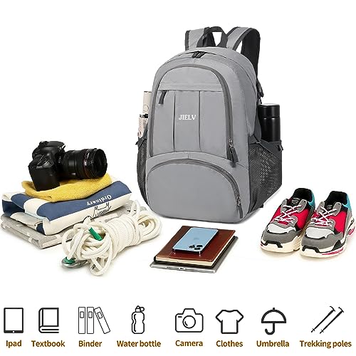 JIELV 30L Lightweight Packable Backpack Small Foldable Hiking Backpack Waterproof Daypack Travel Camping Outdoor for Women Men Valentines Day Gifts(Lgiht Grey)