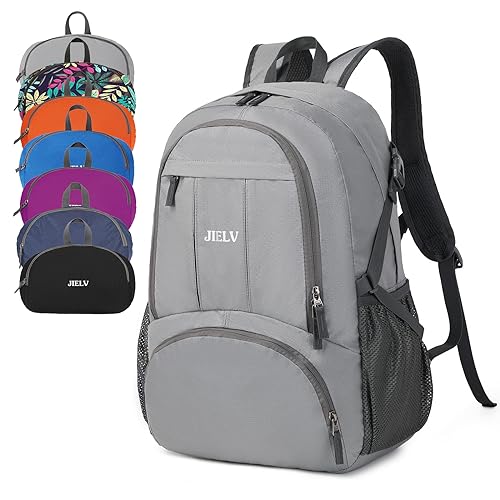 JIELV 30L Lightweight Packable Backpack Small Foldable Hiking Backpack Waterproof Daypack Travel Camping Outdoor for Women Men Valentines Day Gifts(Lgiht Grey)