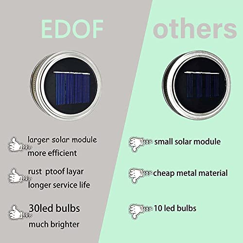 EDOF Mason Jar Solar Lights Lids,6 Pack 30 Led Solar Fairy Lights (No Jars),Hanging Solar Lanterns Table Lights Outdoors for Christmas, Garden, Yard and Patio Decor(Warm White)