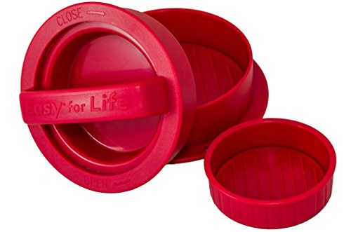 Easy for Life Stuffed Burger Press Kit 3 in 1 - Exclusive Red Color with 20 Free Wax Patty Papers, Non Stick Hamburger Maker, Homemade Patties & Sliders, Patty Molds, Veggie Hamburger Press Shaper