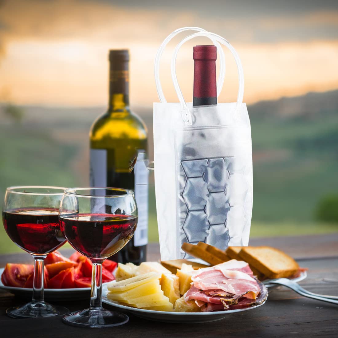 2 Pcs Wine Chiller，Ice Wine Bag, Gel Wine Bottle Chill Cooler Ice Bag,Wine Cooler Refrigerator & Beverage Transport, Clear Freezer Bag，Wine Bottle Chiller Cooler for Red White Champagne or Sparkling