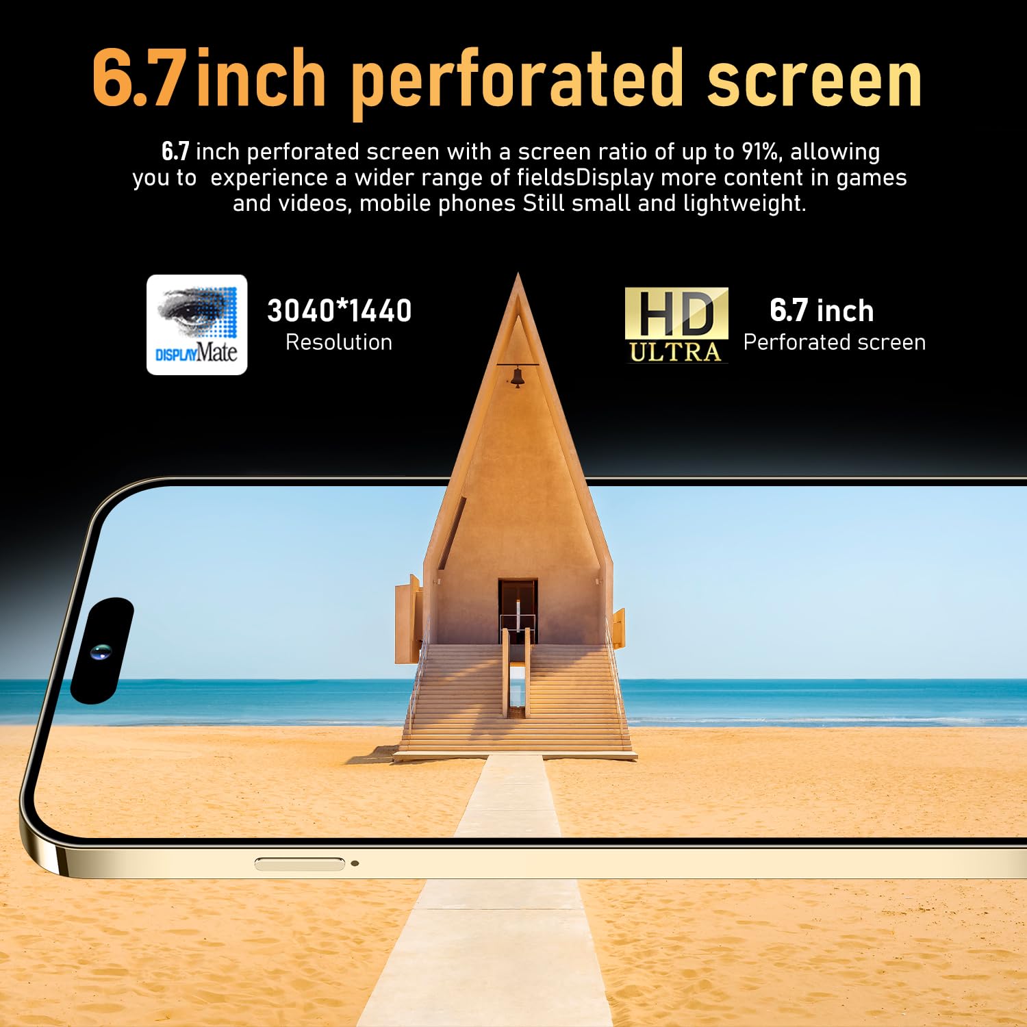xixaomiro i14Pro 2023 Unlocked 5G Android Cell Phone 8GB + 512GB 1TB Expandable 6.7 "FHD 90Hz Display Screen 6800mAh Battery Mobile Phone 13 MP/48MP Camera Dual Sim Card (Golden)