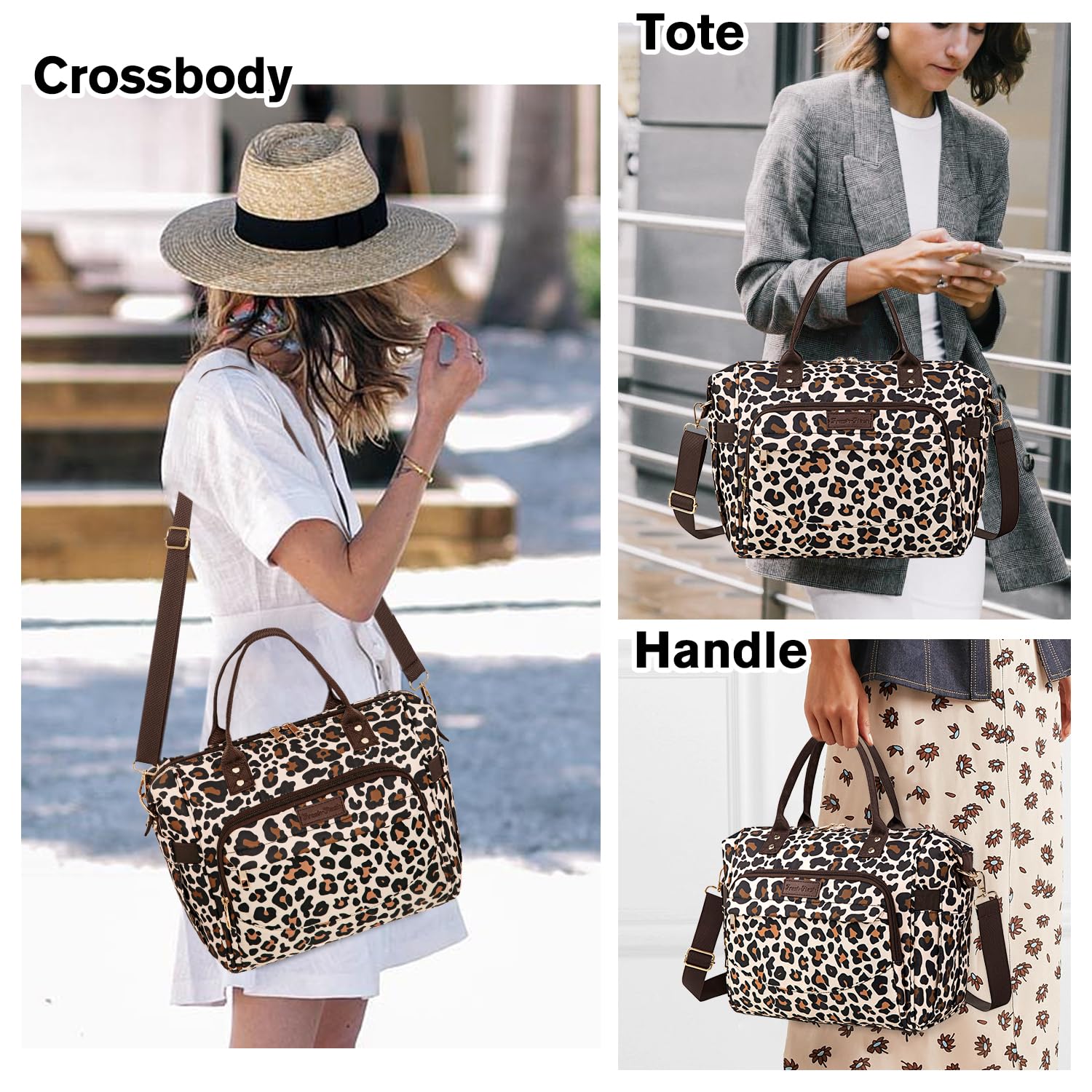 Fresh-flash Insulated Lunch Bag for Women Work, Leakproof Lunch Box Tote Bag, Wide Open Lunch Cooler Tote, Women Lunch Bags with Removable Shoulder Strap & Side Pockets-Leopard