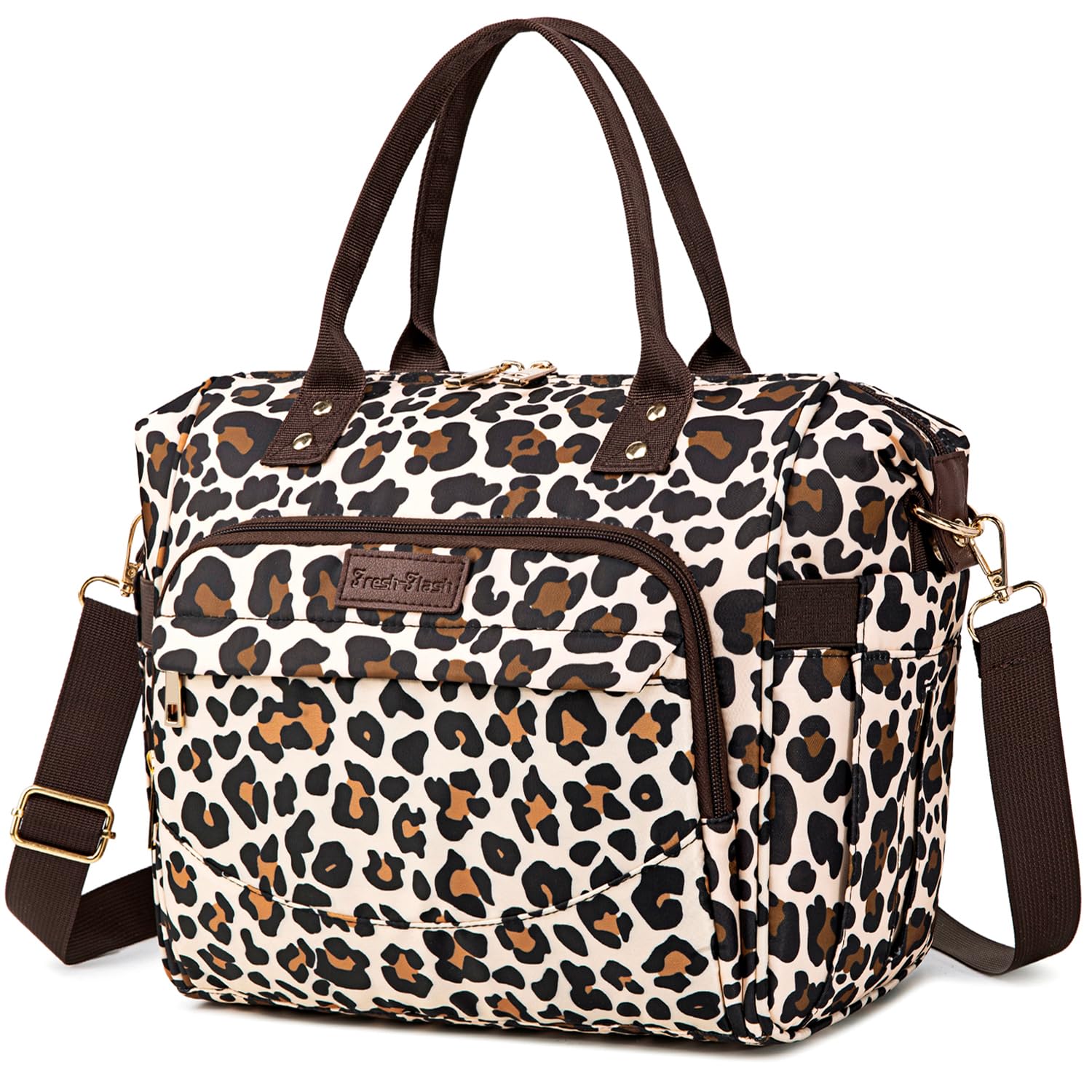Fresh-flash Insulated Lunch Bag for Women Work, Leakproof Lunch Box Tote Bag, Wide Open Lunch Cooler Tote, Women Lunch Bags with Removable Shoulder Strap & Side Pockets-Leopard