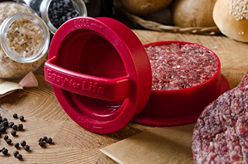 Easy for Life Stuffed Burger Press Kit 3 in 1 - Exclusive Red Color with 20 Free Wax Patty Papers, Non Stick Hamburger Maker, Homemade Patties & Sliders, Patty Molds, Veggie Hamburger Press Shaper