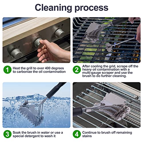 Luckywall Stainless BBQ Grill Brush Set with Scraper and Cleaning Accessories for Outdoor Barbecue -Bristle Free and Safe for Grill Grates, Perfect Grilling Gifts for Men