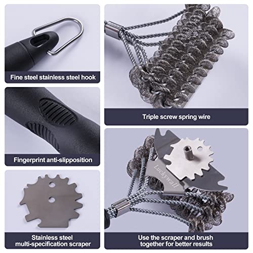 Luckywall Stainless BBQ Grill Brush Set with Scraper and Cleaning Accessories for Outdoor Barbecue -Bristle Free and Safe for Grill Grates, Perfect Grilling Gifts for Men