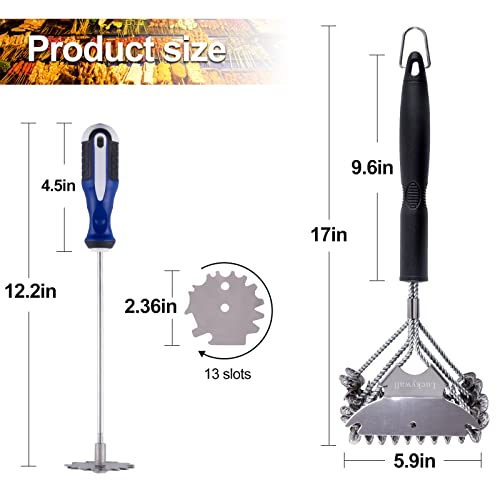 Luckywall Stainless BBQ Grill Brush Set with Scraper and Cleaning Accessories for Outdoor Barbecue -Bristle Free and Safe for Grill Grates, Perfect Grilling Gifts for Men