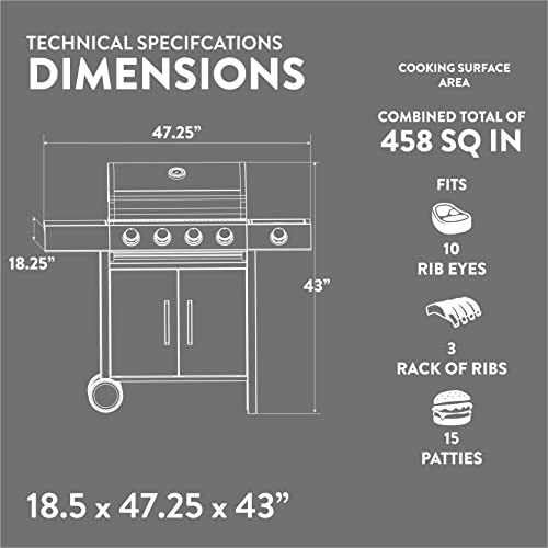 Gas One 4 Burner Gas Grill β Premium Propane Grill with Side Burner β Outdoor Grill Cabinet Style with Wheels - High-Temperature Paint Coating Gas BBQ Grill β Elegant and Luxurious Design