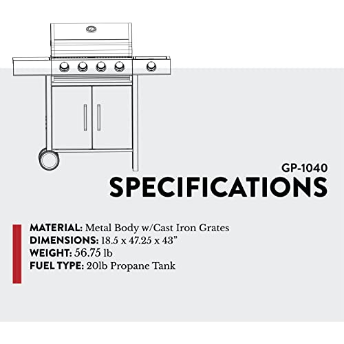 Gas One 4 Burner Gas Grill β Premium Propane Grill with Side Burner β Outdoor Grill Cabinet Style with Wheels - High-Temperature Paint Coating Gas BBQ Grill β Elegant and Luxurious Design
