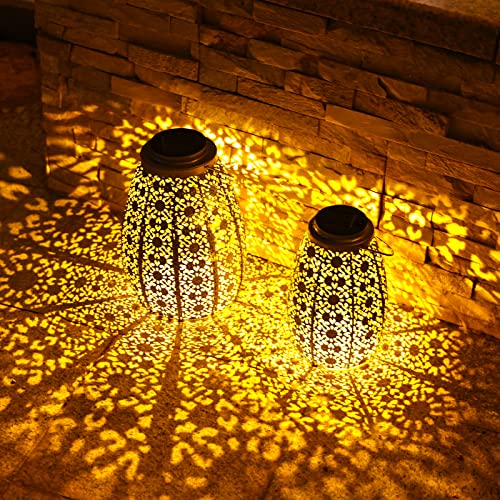 Solar Lanterns Outdoor, 2 Pack Solar Table Lanterns Waterproof Solar Powered Lanterns Lights with Handle Hanging for Patio, Garden, Deck, Party Decorations (Solar Lantern-1)