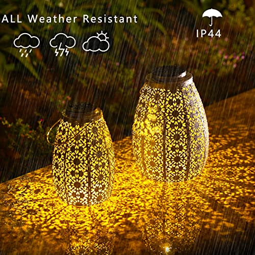 Solar Lanterns Outdoor, 2 Pack Solar Table Lanterns Waterproof Solar Powered Lanterns Lights with Handle Hanging for Patio, Garden, Deck, Party Decorations (Solar Lantern-1)