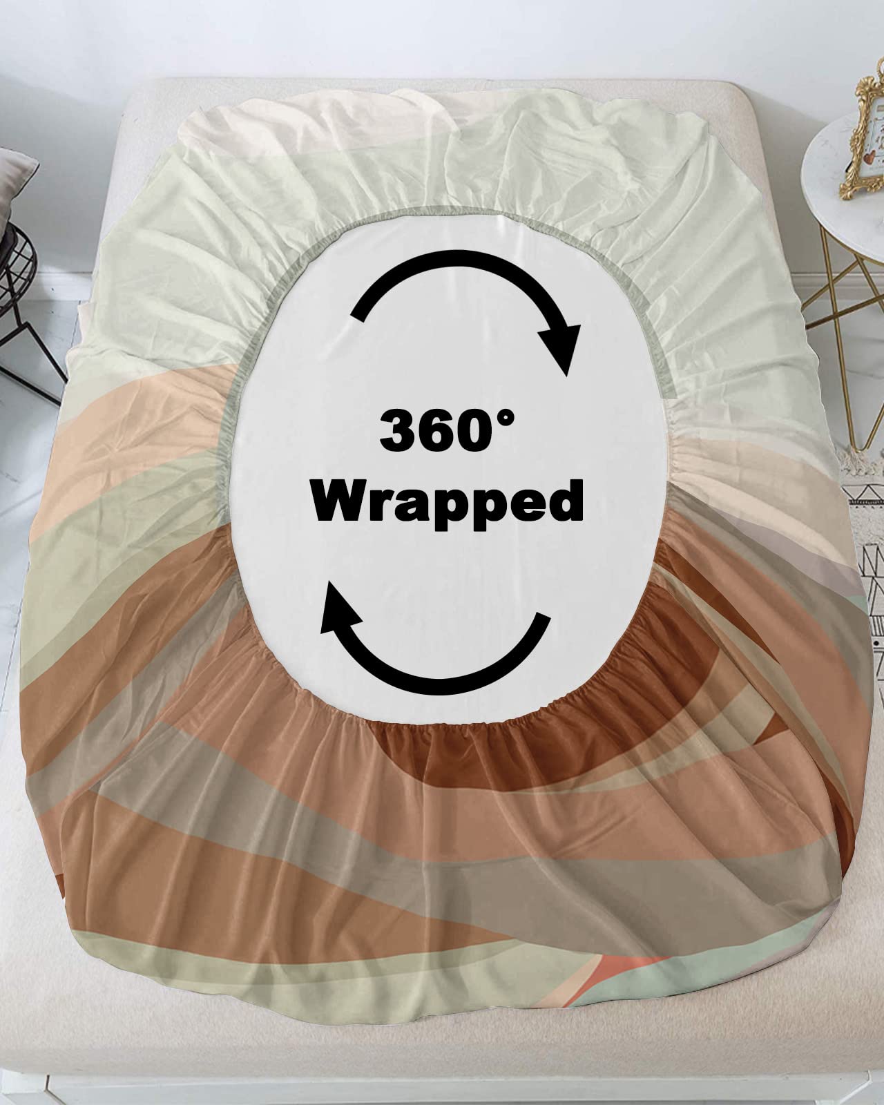 Abstract Painting Mountain Scene Fitted Bed Sheets Full Size Fit 5-16inch Deep Pockets,Luxury Bottom Sheet Bedding Set with Pillow Case,Minimalist Natural Hill Sunset Fitted Sheet for Mattress