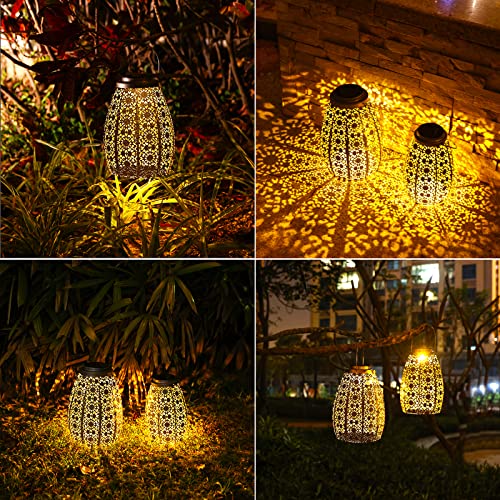 Solar Lanterns Outdoor, 2 Pack Solar Table Lanterns Waterproof Solar Powered Lanterns Lights with Handle Hanging for Patio, Garden, Deck, Party Decorations (Solar Lantern-1)