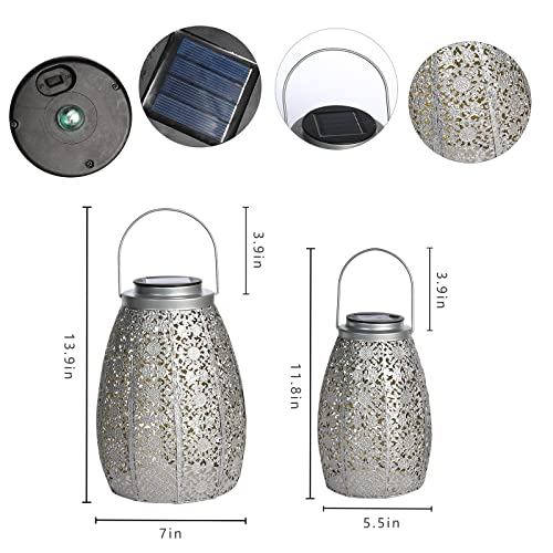 Solar Lanterns Outdoor, 2 Pack Solar Table Lanterns Waterproof Solar Powered Lanterns Lights with Handle Hanging for Patio, Garden, Deck, Party Decorations (Solar Lantern-1)
