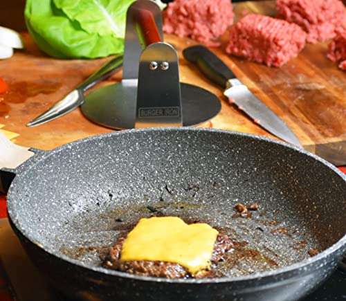The Burger Iron | Burger Smasher | Extra Wide 6" Round Stainless Steel Smashed Burger Press